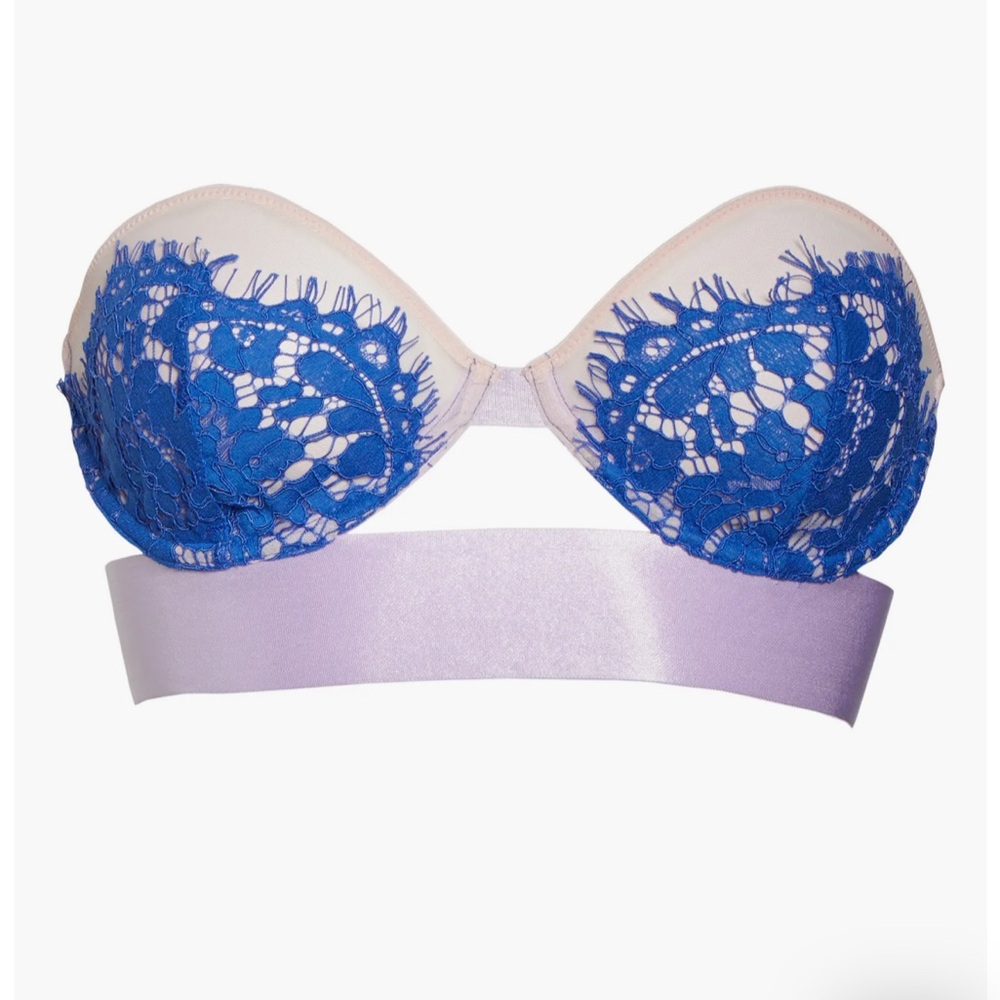 Dora Larsen Astrid Strapless Lace Cage Bra In Cobalt.… - Gem